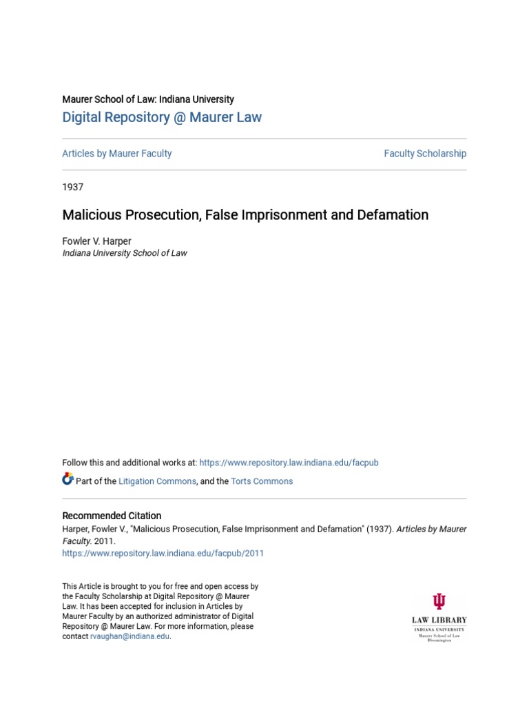 Malicious Prosecution vs. False Imprisonment | PDF | Defamation | Tort