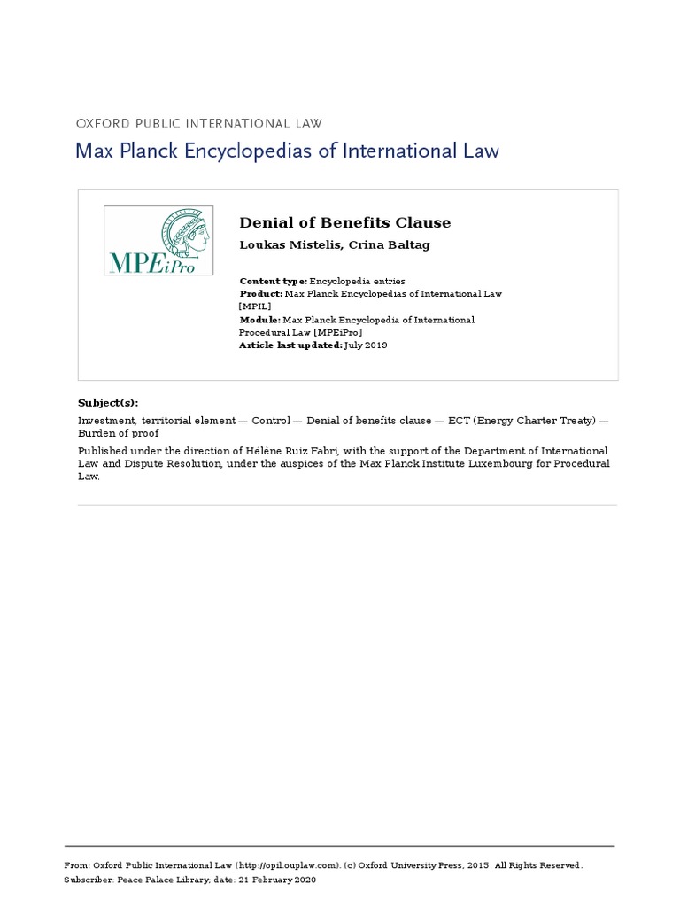Denial of Benefits Clause | PDF | Treaty | International Law