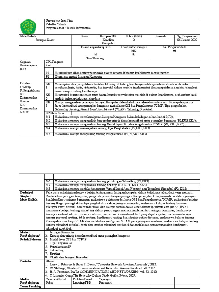 RPS Pengantar Jaringan Komputer | PDF | Seni | Komputer
