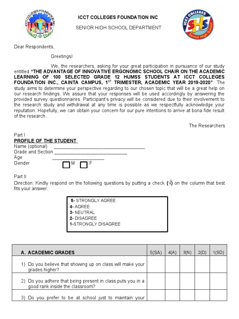 Survey Questionnaire For Class Attendance and Academic Performance | PDF | Behavior Modification ...