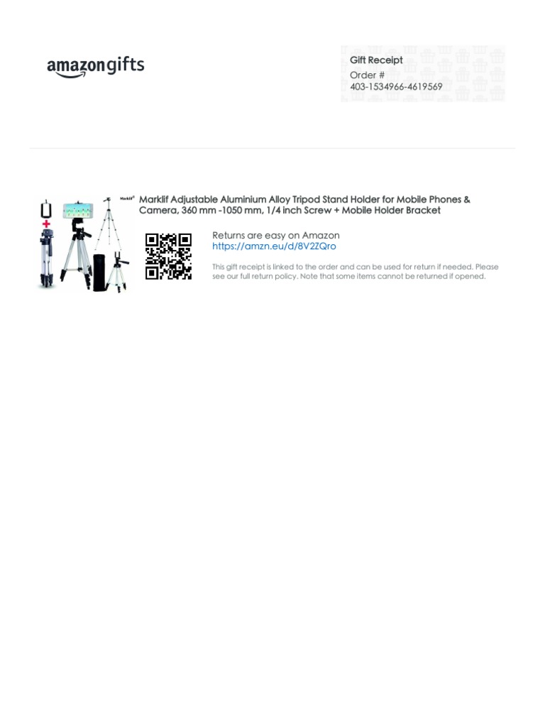 Amazon Gift Receipt for Tripod Stand | PDF