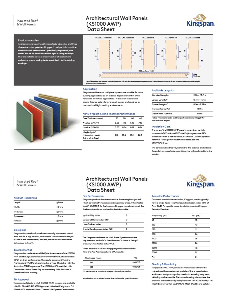 Kingspan KS1000 AWP Panel Data Sheet | PDF | Wall | Building Insulation