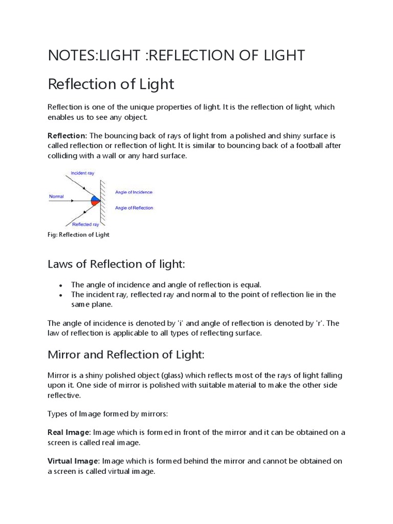 Notes:Light:Reflection of Light Reflection of Light | PDF | Sphere ...