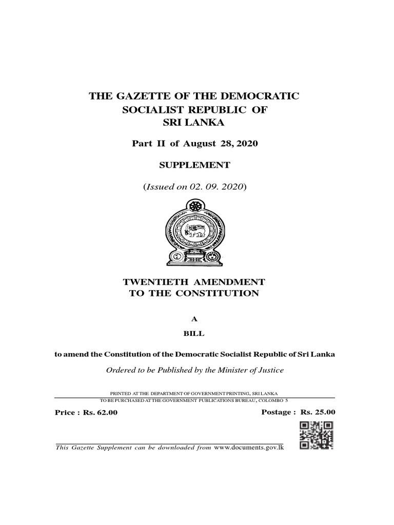 Draft Bill - 20th Amendment To The Constitution (English) | PDF ...