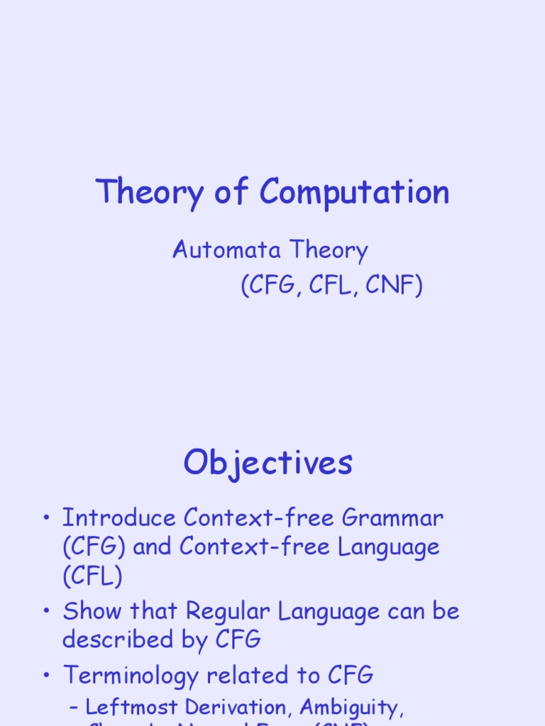 Theory Of Computation Automata Theory Cfg Cfl Cnf Pdf Formalism Deductive Syntax