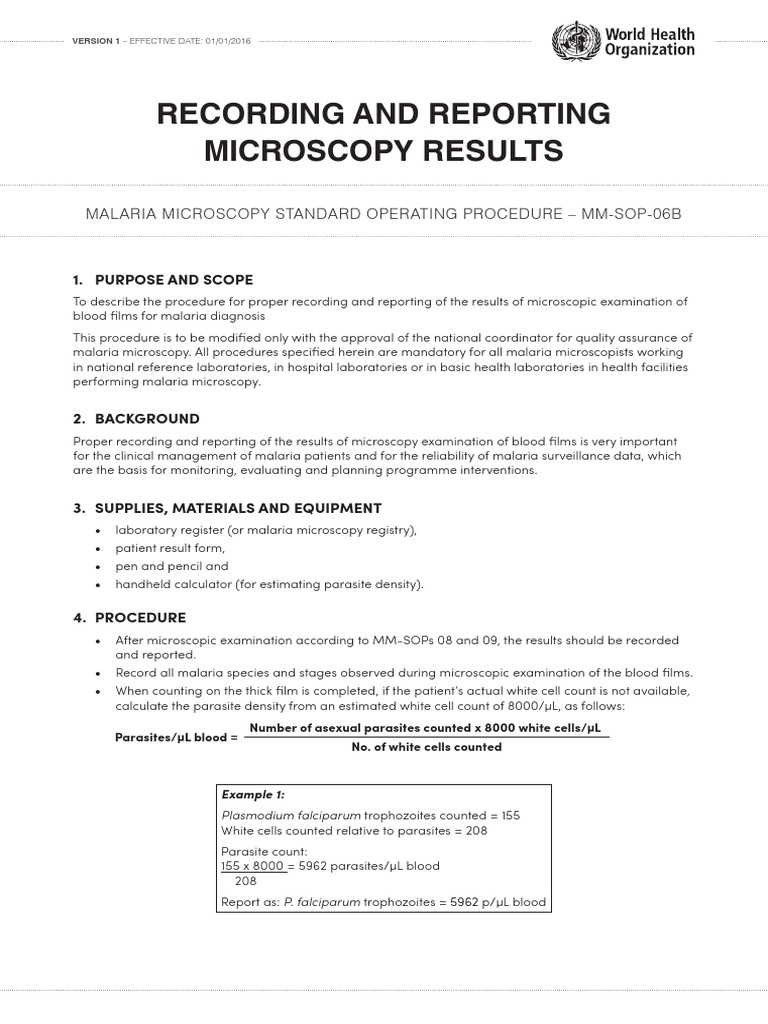 Recording and Reporting Microscopy Results: Malaria Microscopy Standard ...