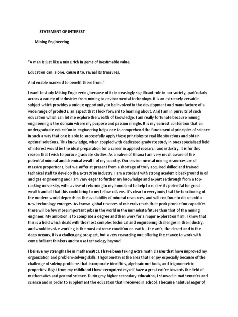 Statement of Interest 2 | PDF | Engineering | Mining