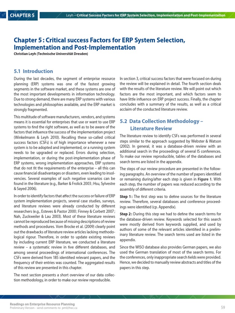 Chapter 5: Critical Success Factors For ERP System Selection, Implementation and Post ...