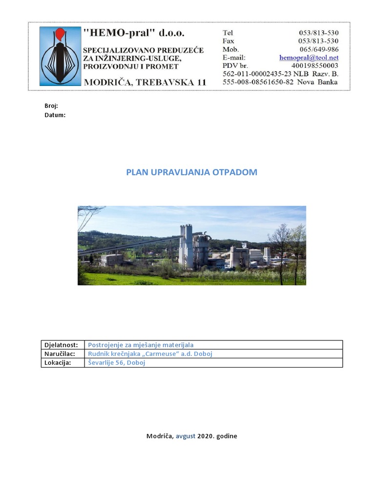 Plan upravljanja otpadom za Carmeuse | PDF | Nature