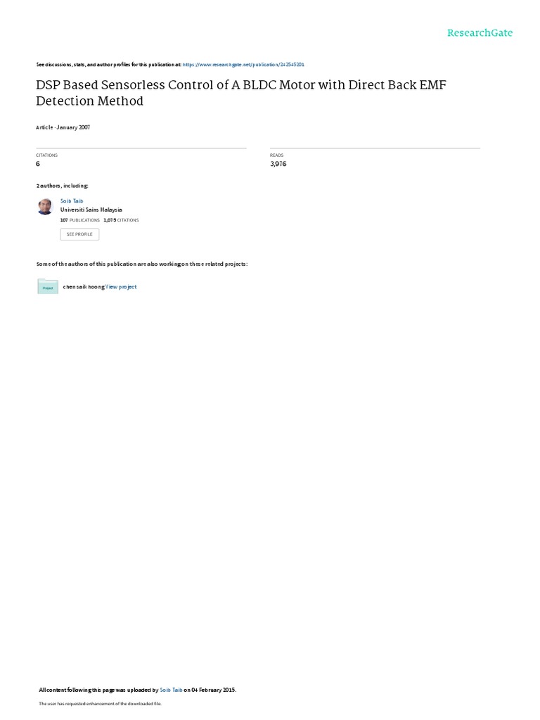 DSP Based Sensorless Control of A BLDC Motor With | PDF | Electric ...