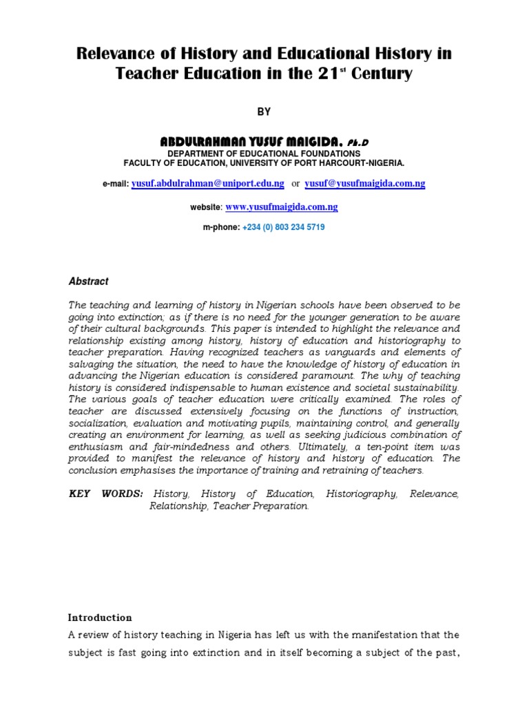 Importance of History in Teacher Education | PDF | Historiography ...
