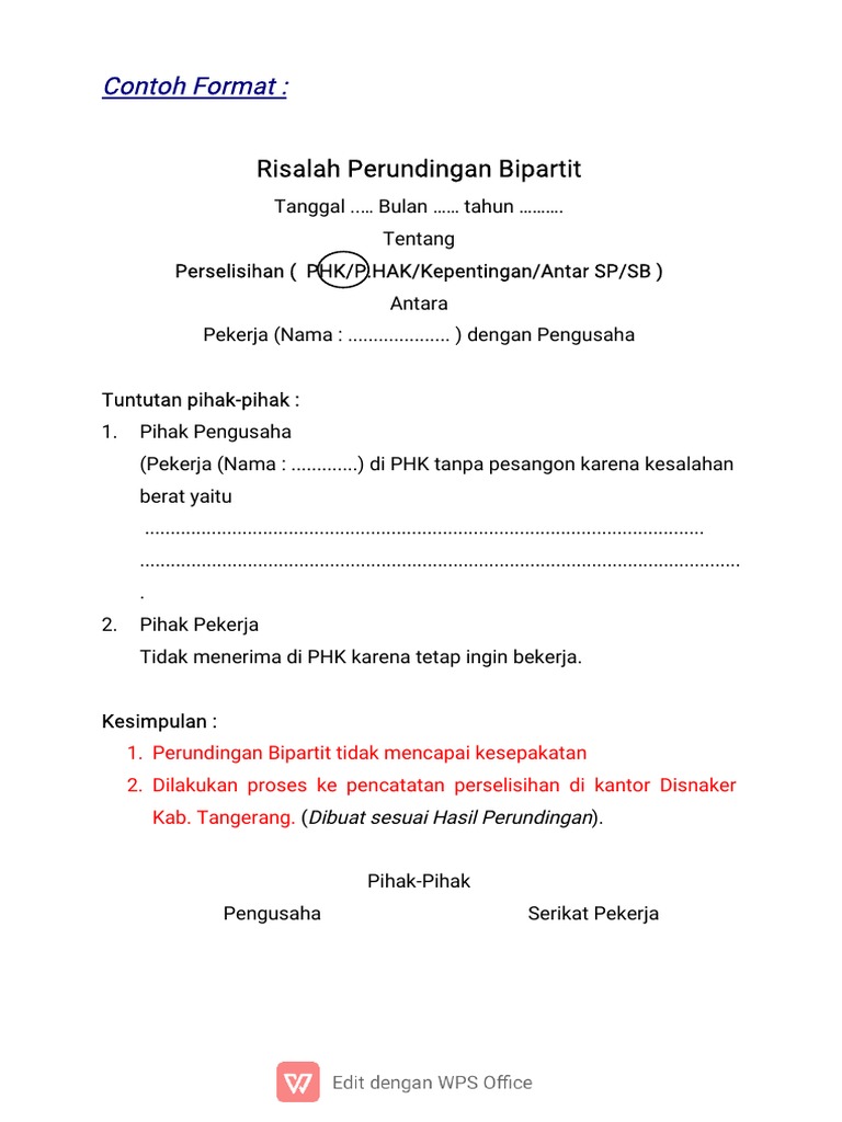 Risalah Perundingan Bipartit PDF | PDF