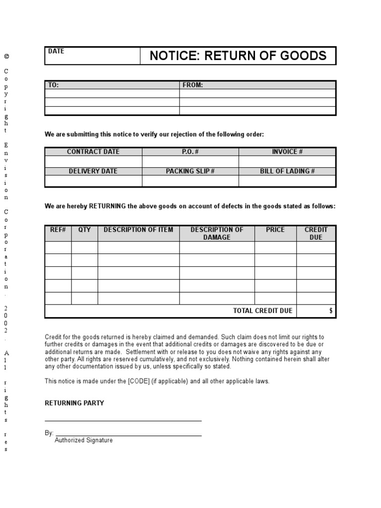 Notice For Return of Goods | PDF