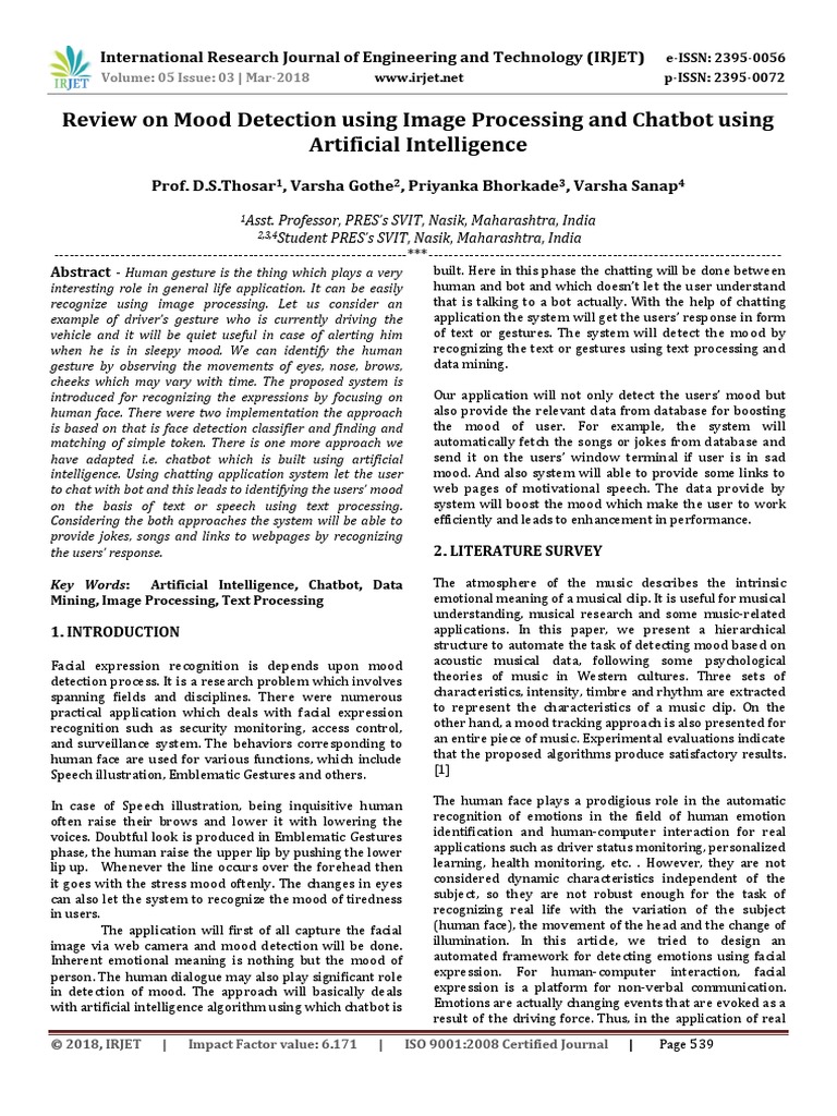 Review On Mood Detection Using Image Pro | PDF | Emotions | Statistical ...
