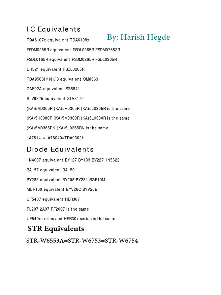IC Equivalents PDF | PDF | Science & Mathematics | Technology & Engineering