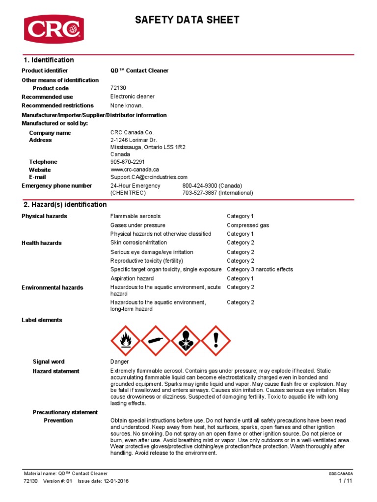 CRC QD Contact Cleaner | PDF | Dangerous Goods | Firefighting