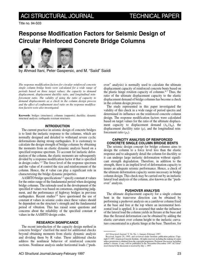 Response Modification Factors For Seismic Design of Circular Reinforced ...