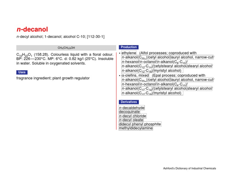 N - Decyl Alcohol 1-Decanol Alcohol C-10 (112-30-1) | PDF