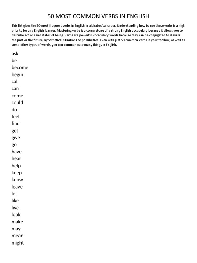 50 Most Common Verbs in English 1 | PDF