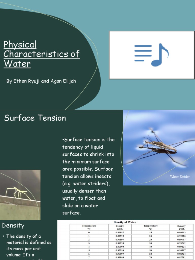 Physical Characteristics of Water Presentation | PDF | Pressure | Water