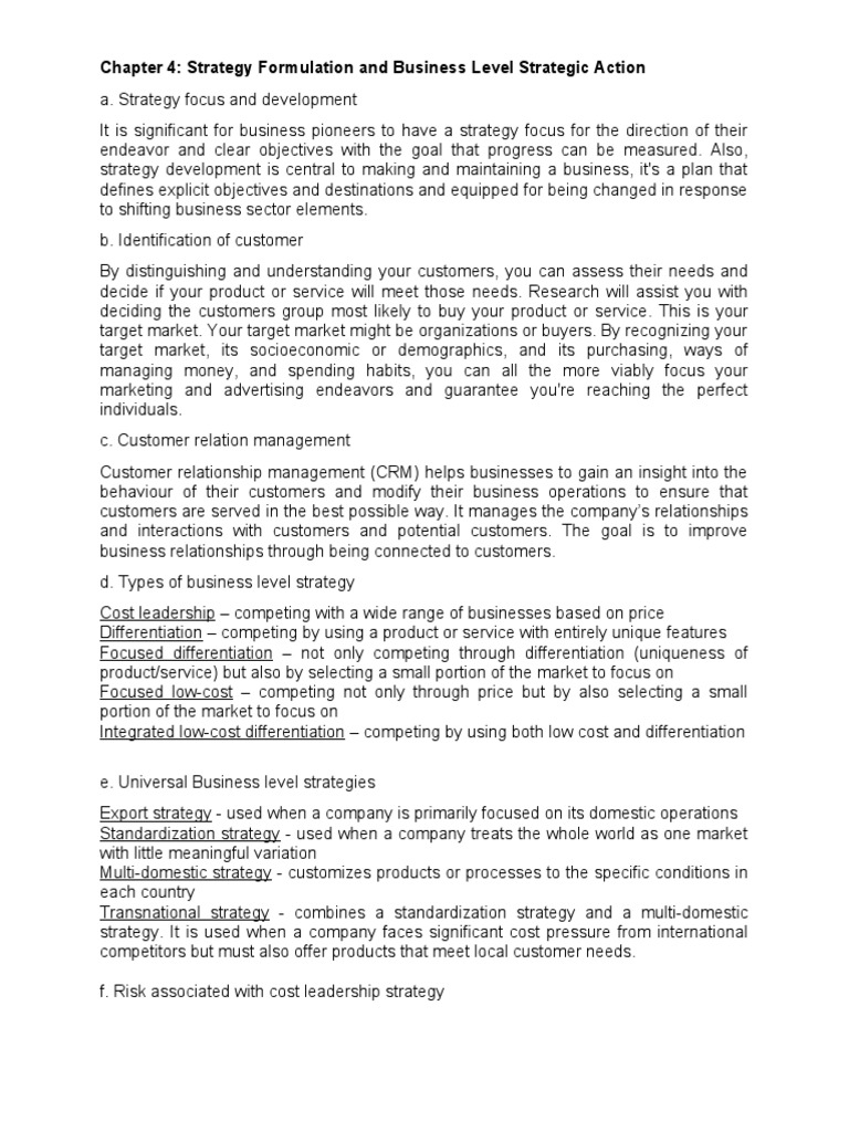 Chapter 4: Strategy Formulation and Business Level Strategic Action ...