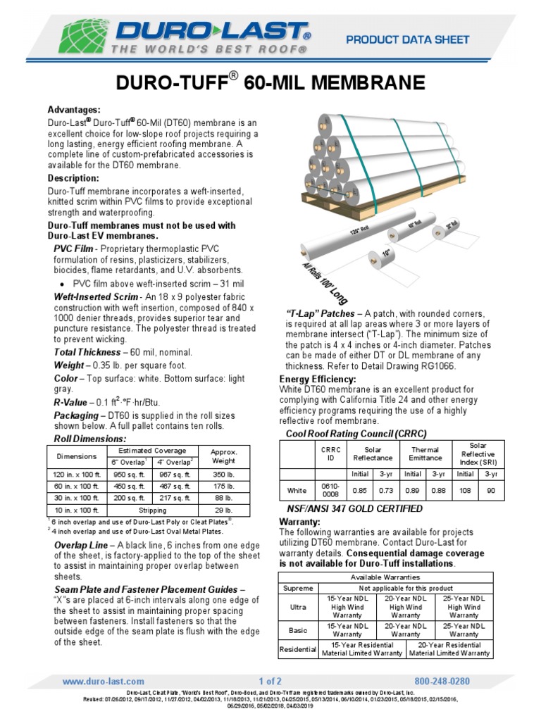 Duro-Tuff 60-Mil Membrane: Advantages | PDF | Polyvinyl Chloride | Roof