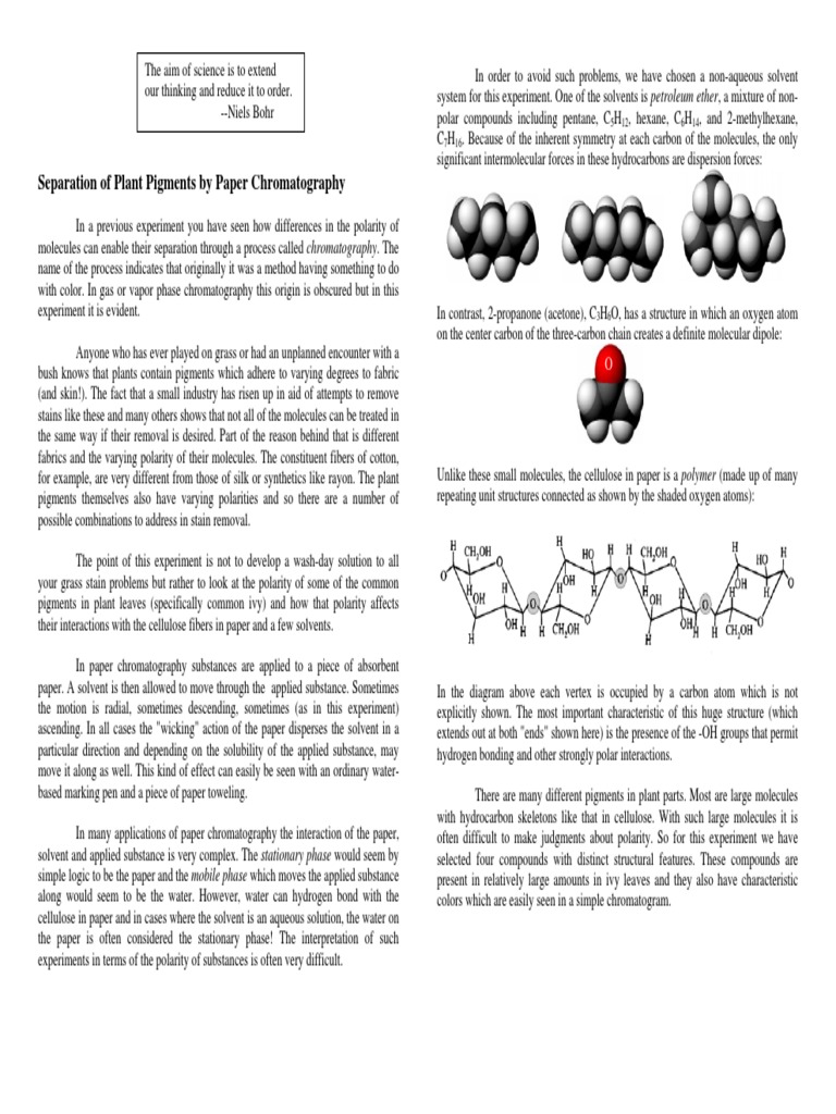 Plant Pigment Chromatography Guide | PDF | Chromatography | Solvent