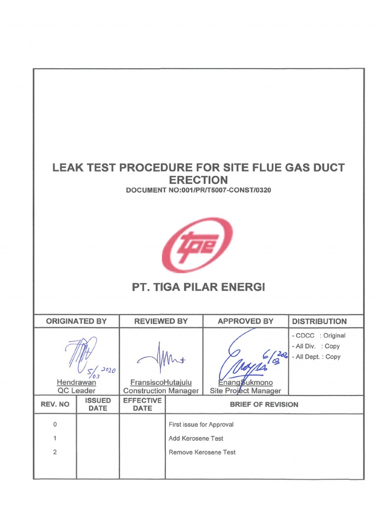 Leak Test Procedure For Site Flue Gas Duct Erection R.2 PDF | PDF