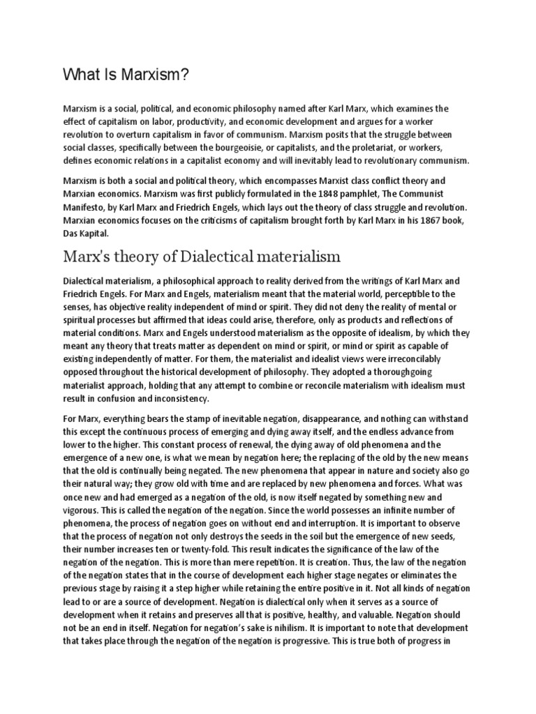 What Is Marxism?: Marx's Theory of Dialectical Materialism | PDF ...