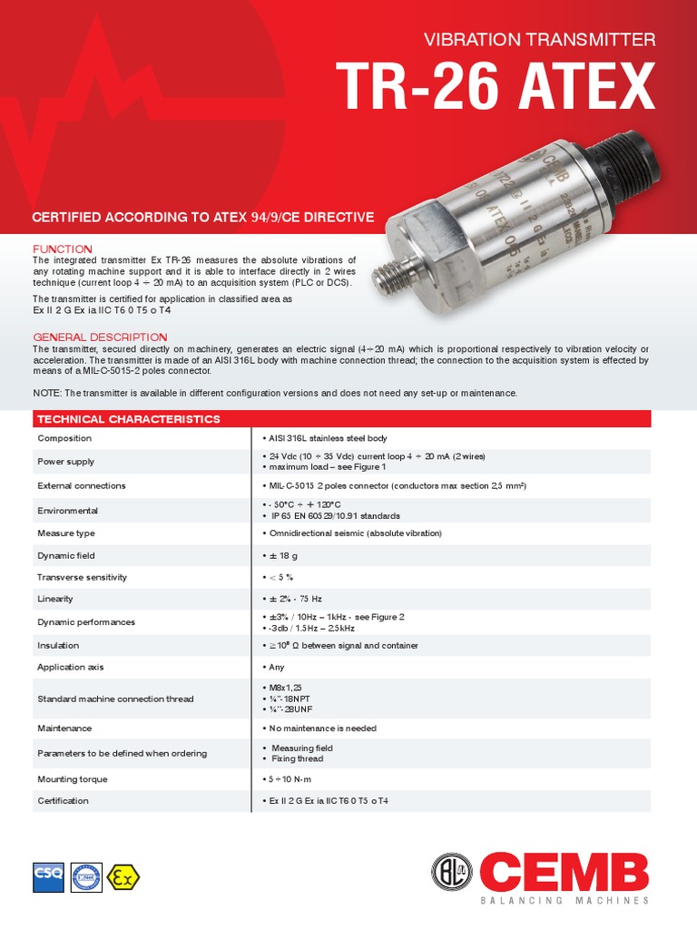 TR-26 ATEX Vibration Transmitter Guide | PDF | Electrical Connector ...