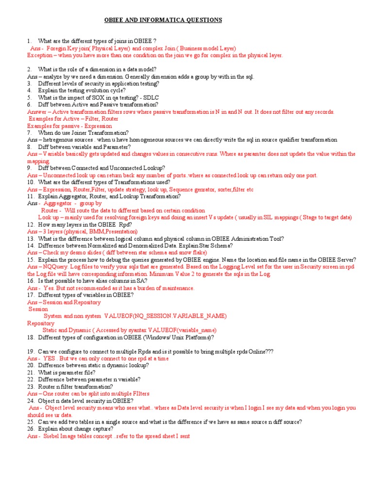 SA INFORMATICA INTERVIEW QUESTIONS With Answers | Download Free PDF | Database Index | Computer ...