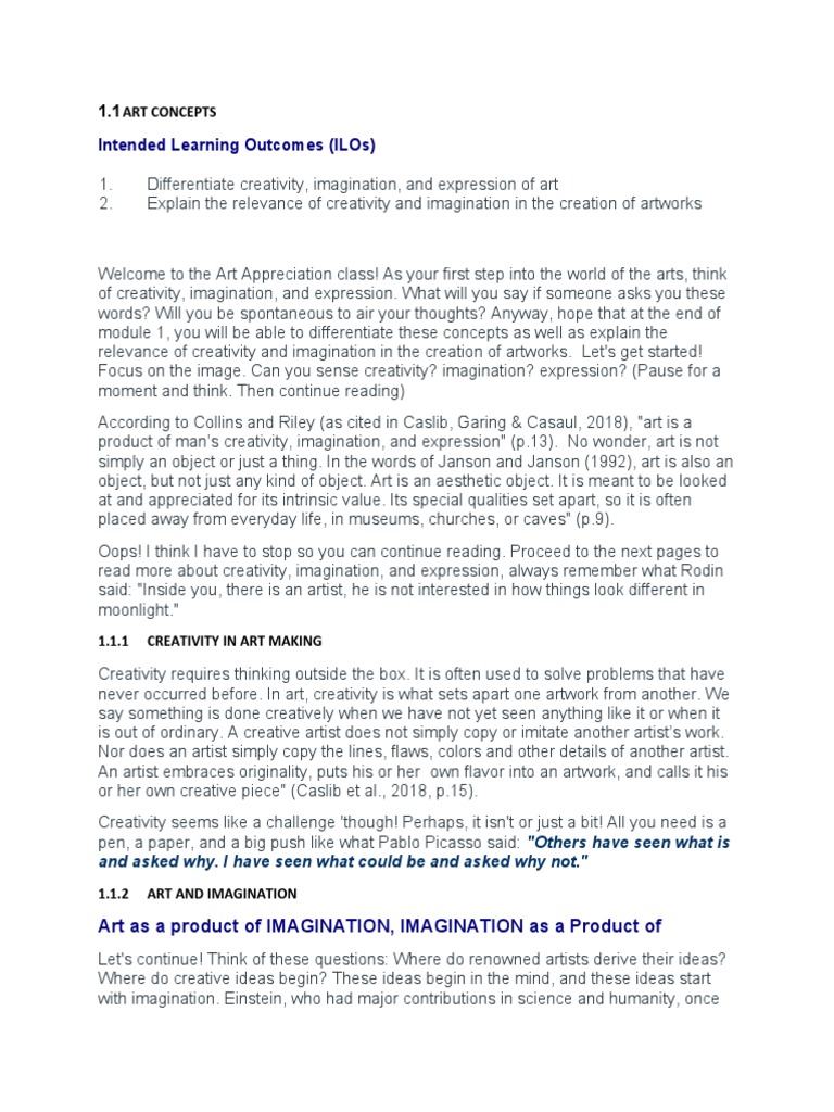 Intended Learning Outcomes (Ilos) : Art Concepts | PDF | Composition ...