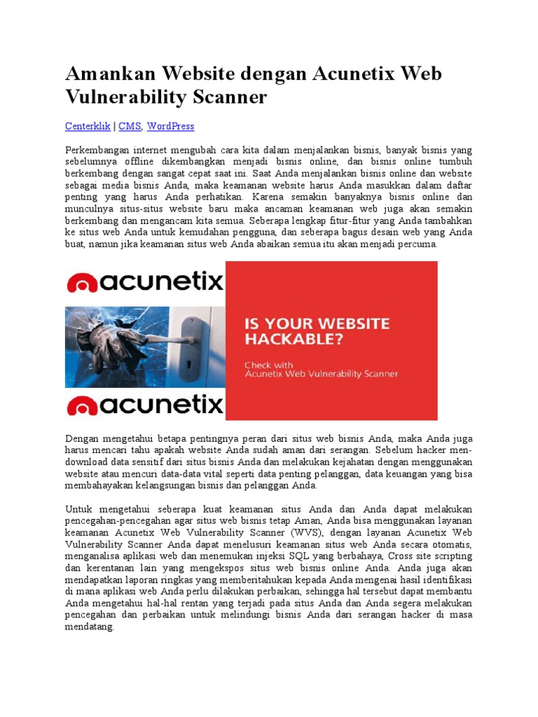 MENGAMANKAN WEBSITE DENGAN ACUNETIX WEB VULNERABILITY SCANNER | PDF