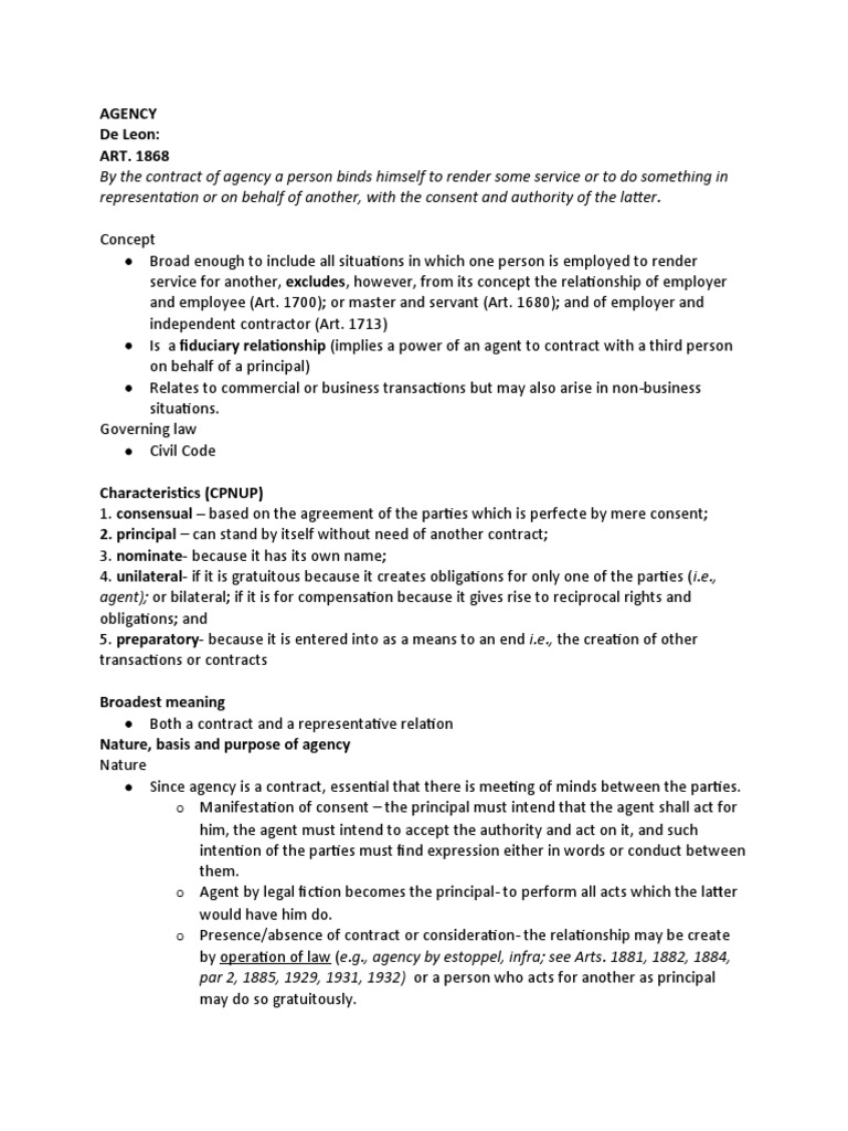AGENCY Notes | PDF | Law Of Agency | Lease