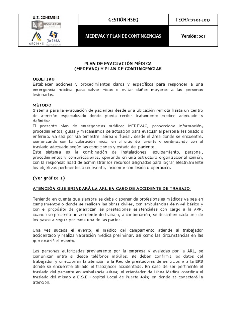 Plan de Emergencia y Medevac | PDF | Hospital | Lesión