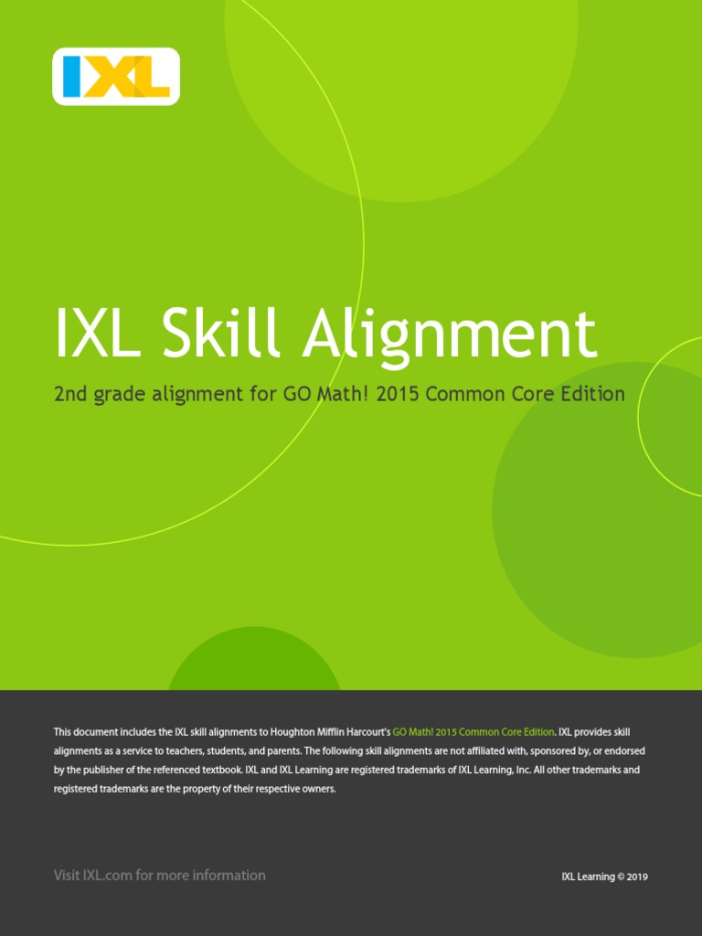 IXL Skill Alignment: 2nd Grade Alignment For GO Math! 2015 Common Core ...