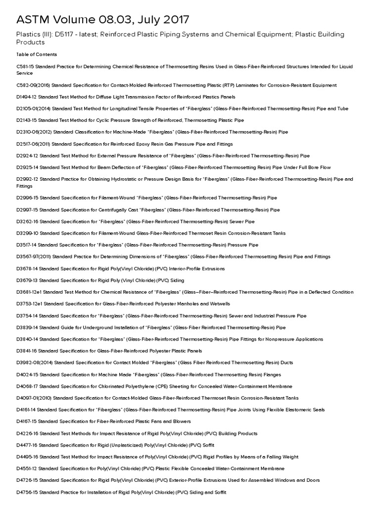 ASTM International - BOS Volume 08.03 - 2017 Contents | PDF | Fiberglass | Plastic