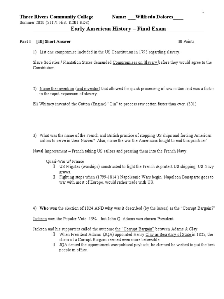 Early American History Exam Insights | PDF | Slavery In The United ...