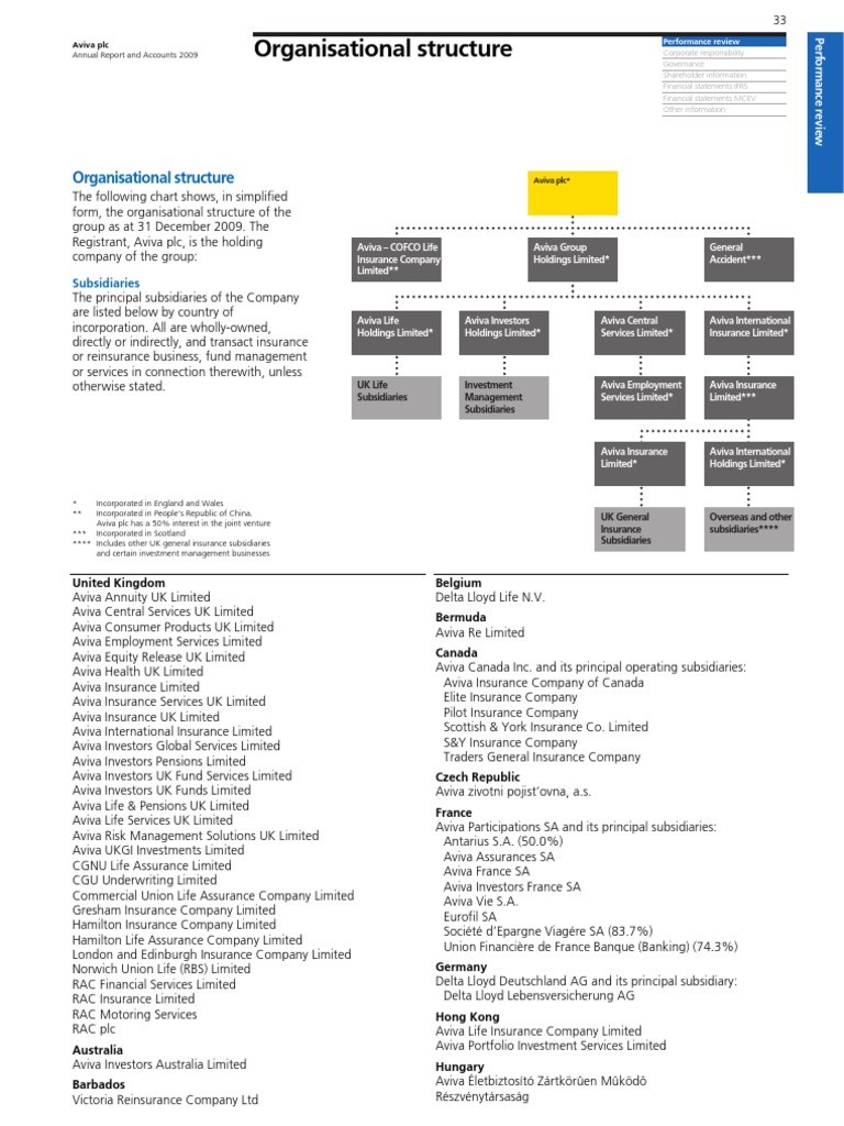 Aviva plc Organizational Structure 2009 | PDF | Insurance | United Kingdom