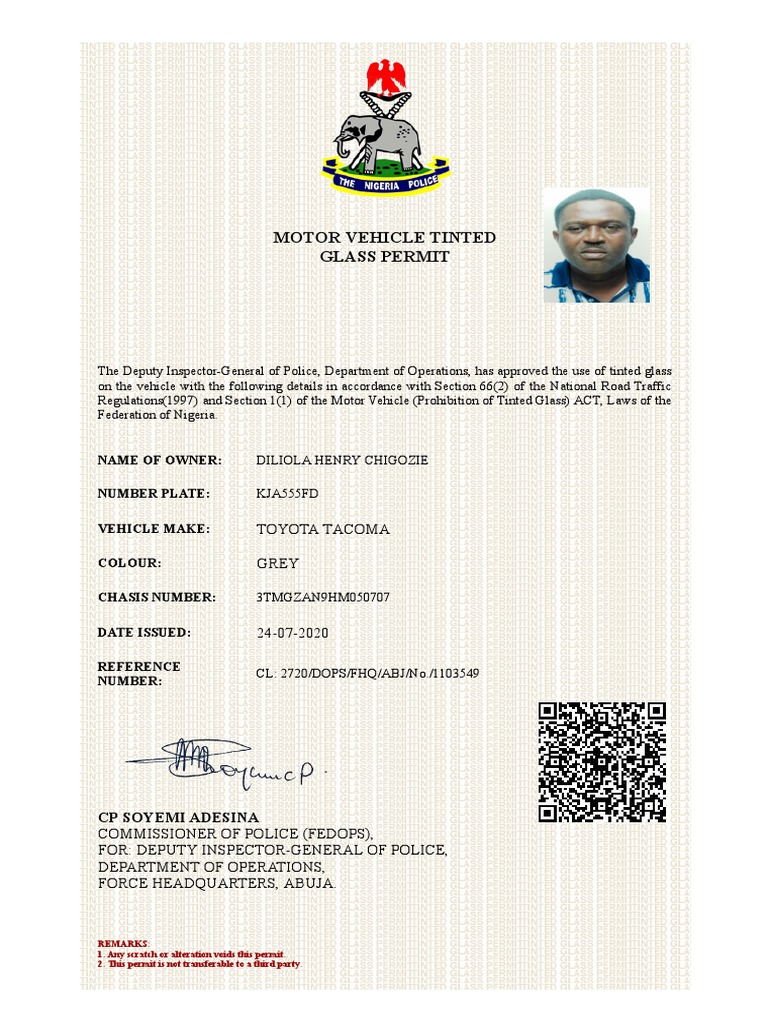 Motor Vehicle Tinted Glass Permit: Toyota Tacoma | PDF