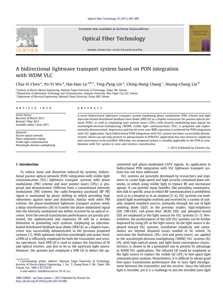 Optical Fiber Technology: Chia-Yi Chen, Po-Yi Wu, Hai-Han Lu, Ying-Pyng ...