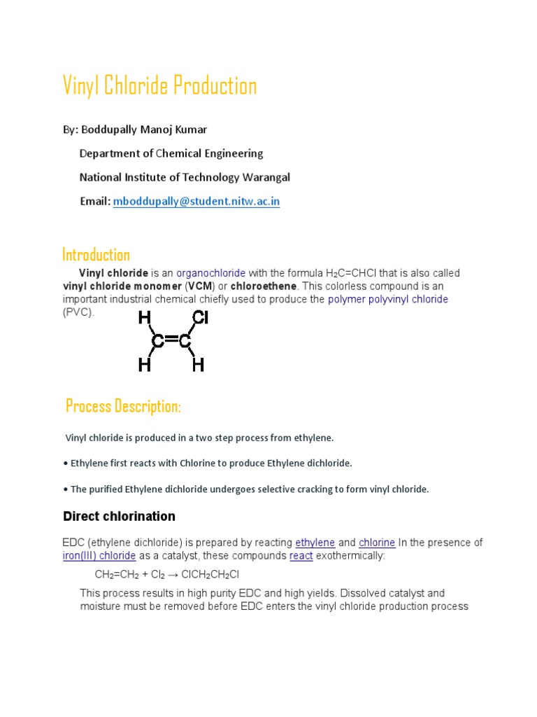 Vinyl Chloride Production Process Explained | PDF | Home & Garden ...