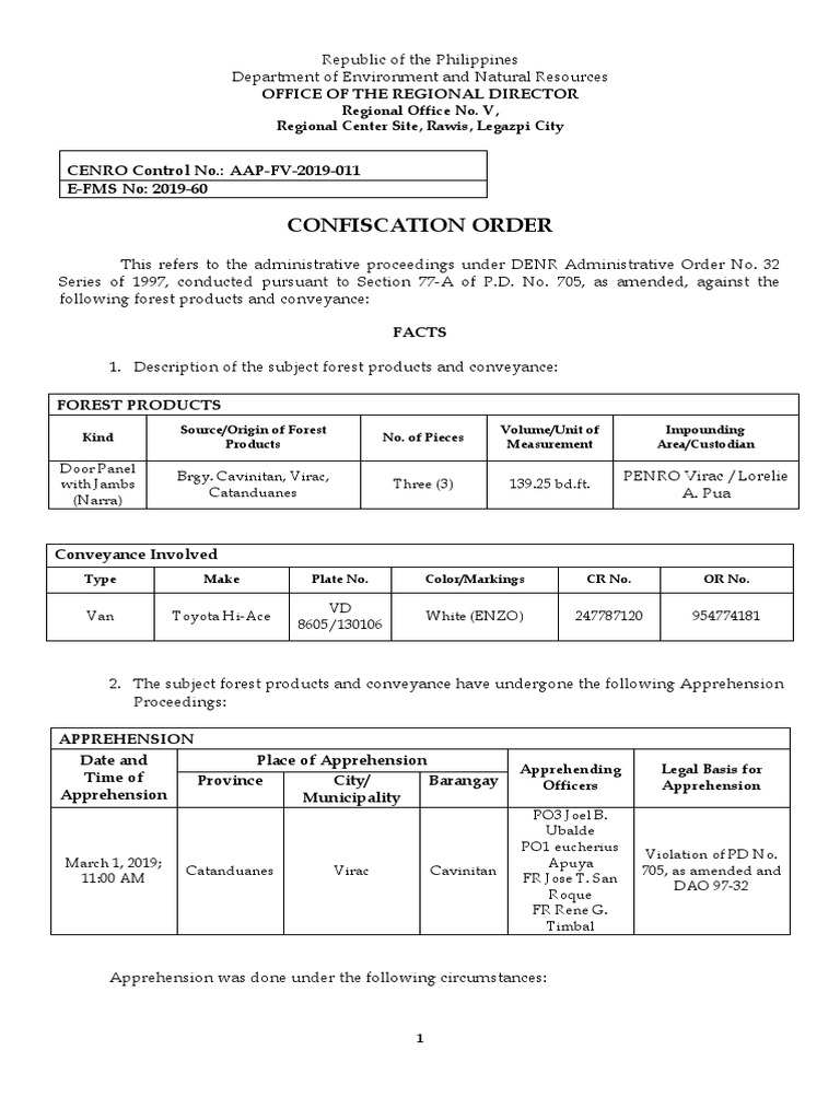 Confiscation Order: Office of The Regional Director | PDF | Evidence ...