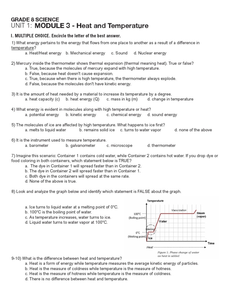 Grade 8 Heat and Temperature Quiz | PDF | Temperature | Heat