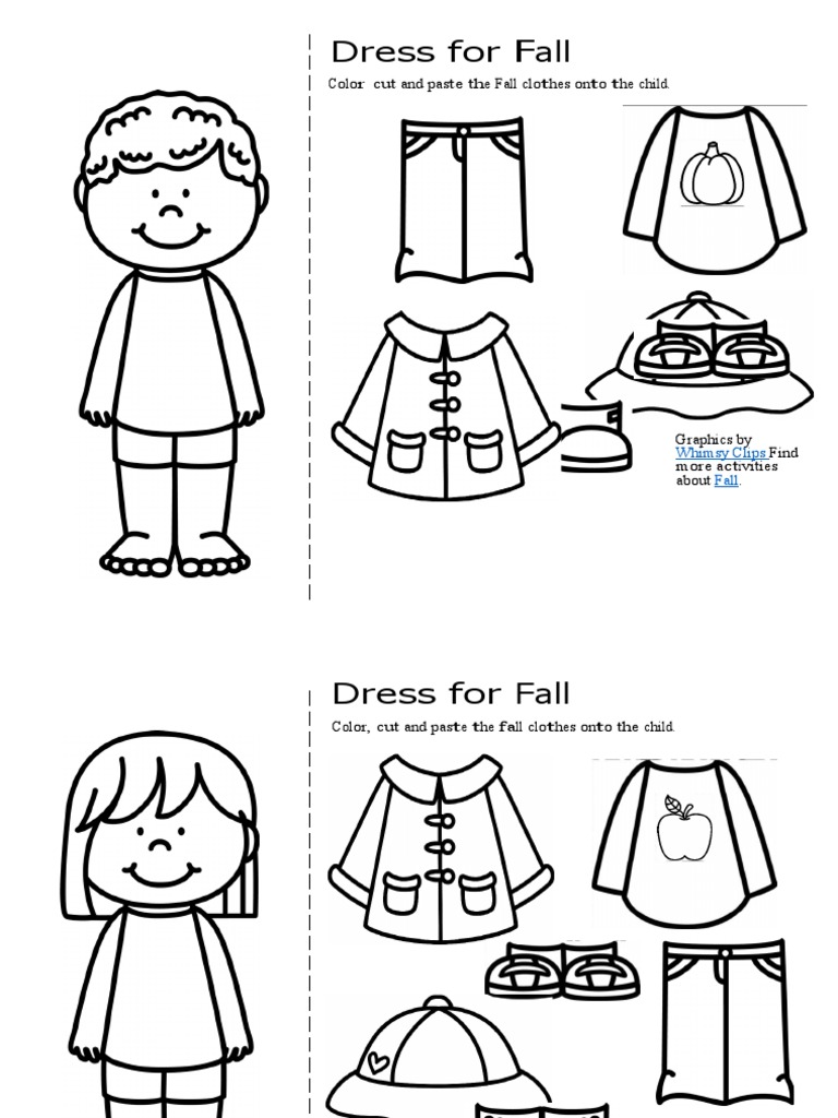 Dress For All: Color Cut and Paste The Fall Clothes Onto The Child | PDF