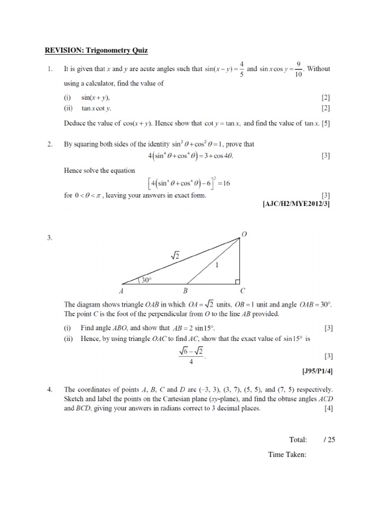 Revision - Trigonometry Quiz | PDF