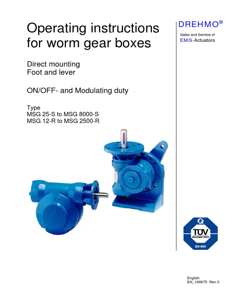 Operating Instructions For Worm Gear Boxes: Direct Mounting Foot and ...