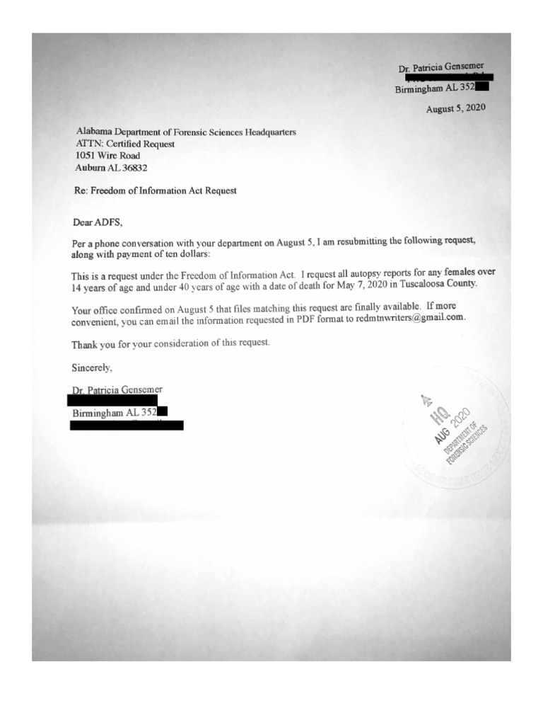 Public Records Request For Autopsy - 8-5-2020 | PDF
