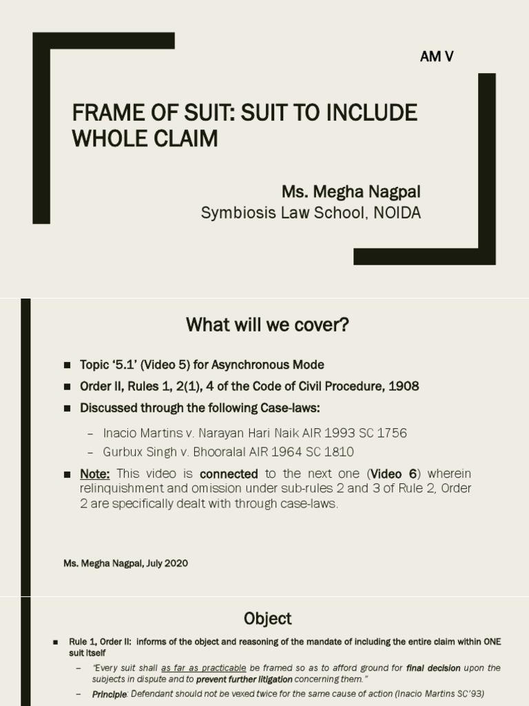 AM V - Suit To Include Whole Claim (Frame of Suit) | PDF | Cause Of ...