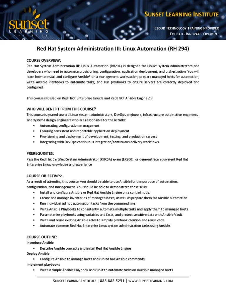 Red Hat System Administration III: Linux Automation (RH 294) | Download ...